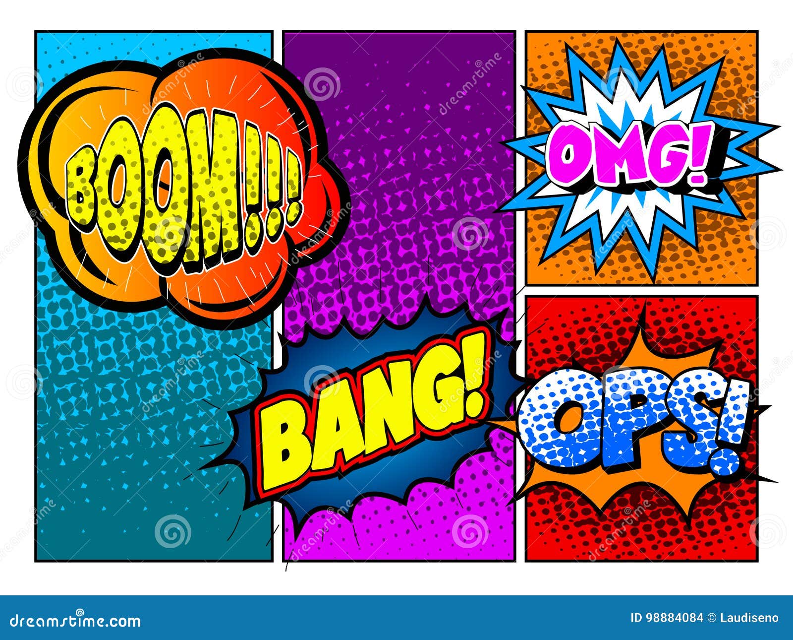 Set of comic onomatopoeias stock vector. Illustration of album - 98884084