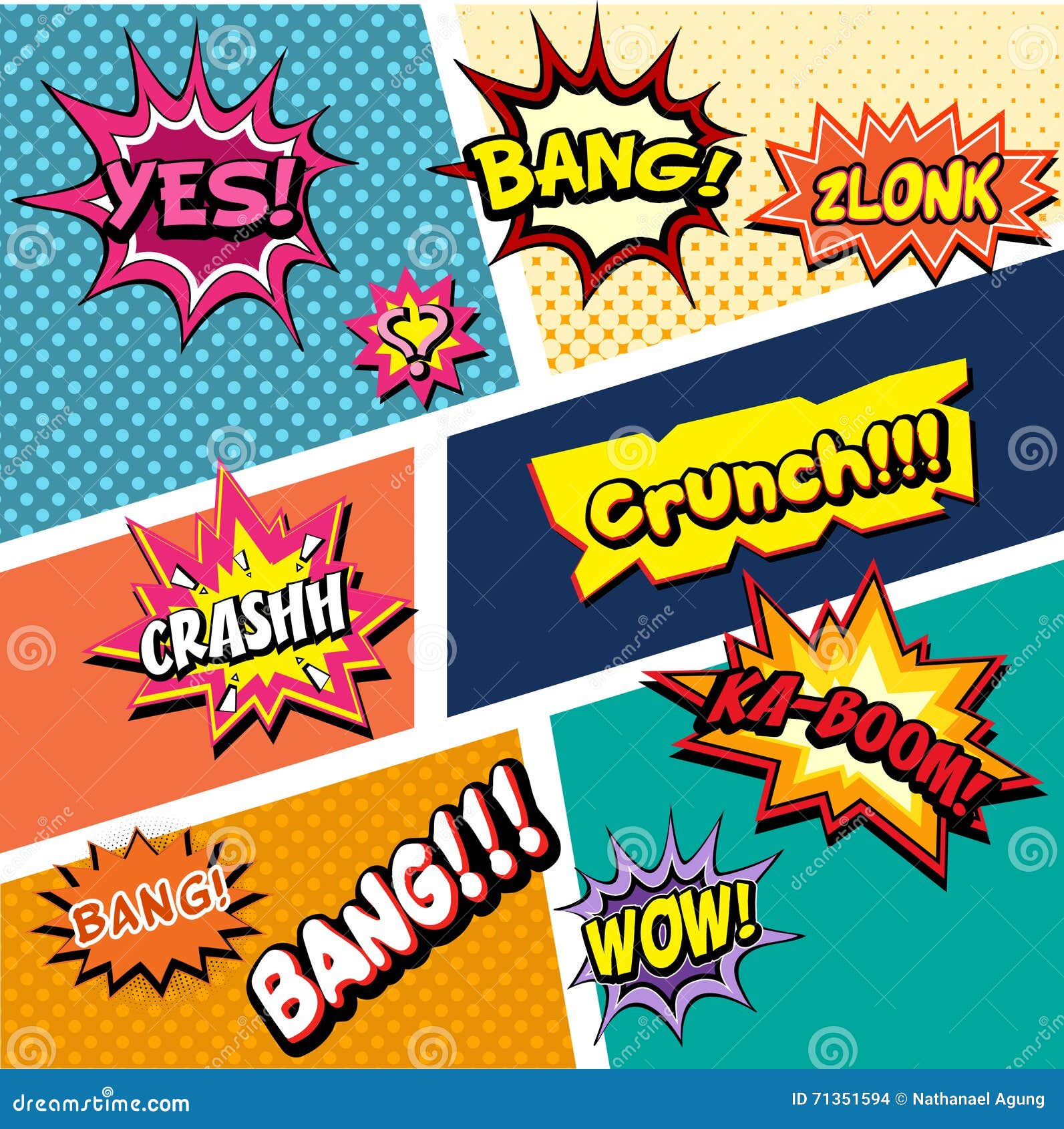 Set of comic sound effects stock vector. Illustration of retro - 71351594