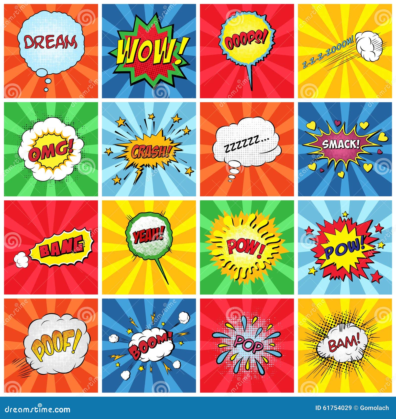 Set of comic sound effects stock vector. Illustration of bang - 61754029