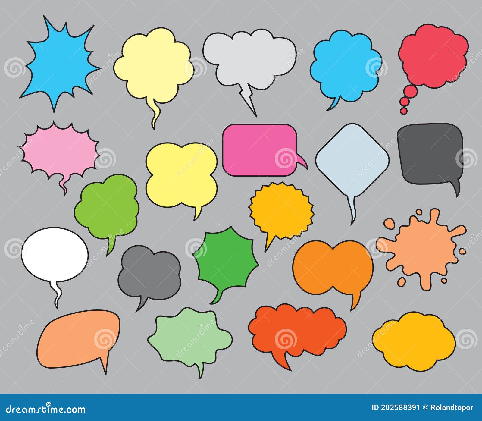 A Set of Comic Speech Balloons on Grey Background. Vector Illustration ...