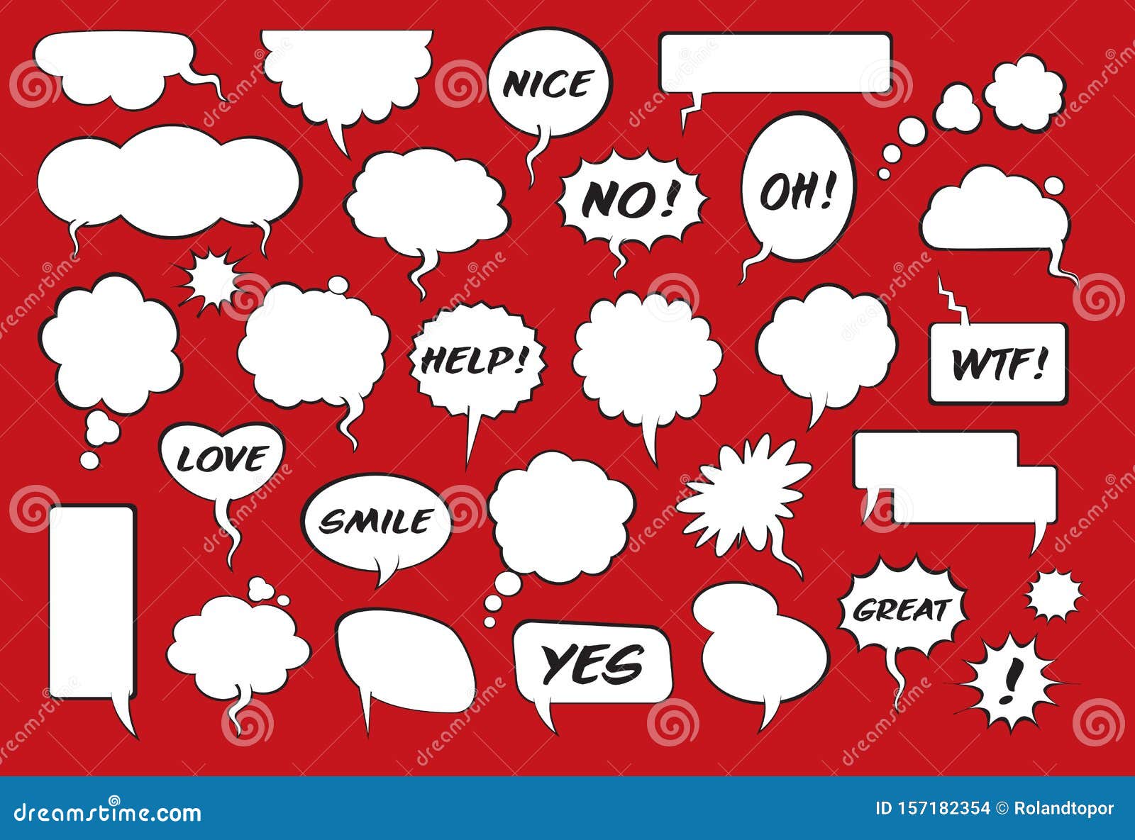 Set of Comic Speech Balloons on Red Background. Vector Illustration ...
