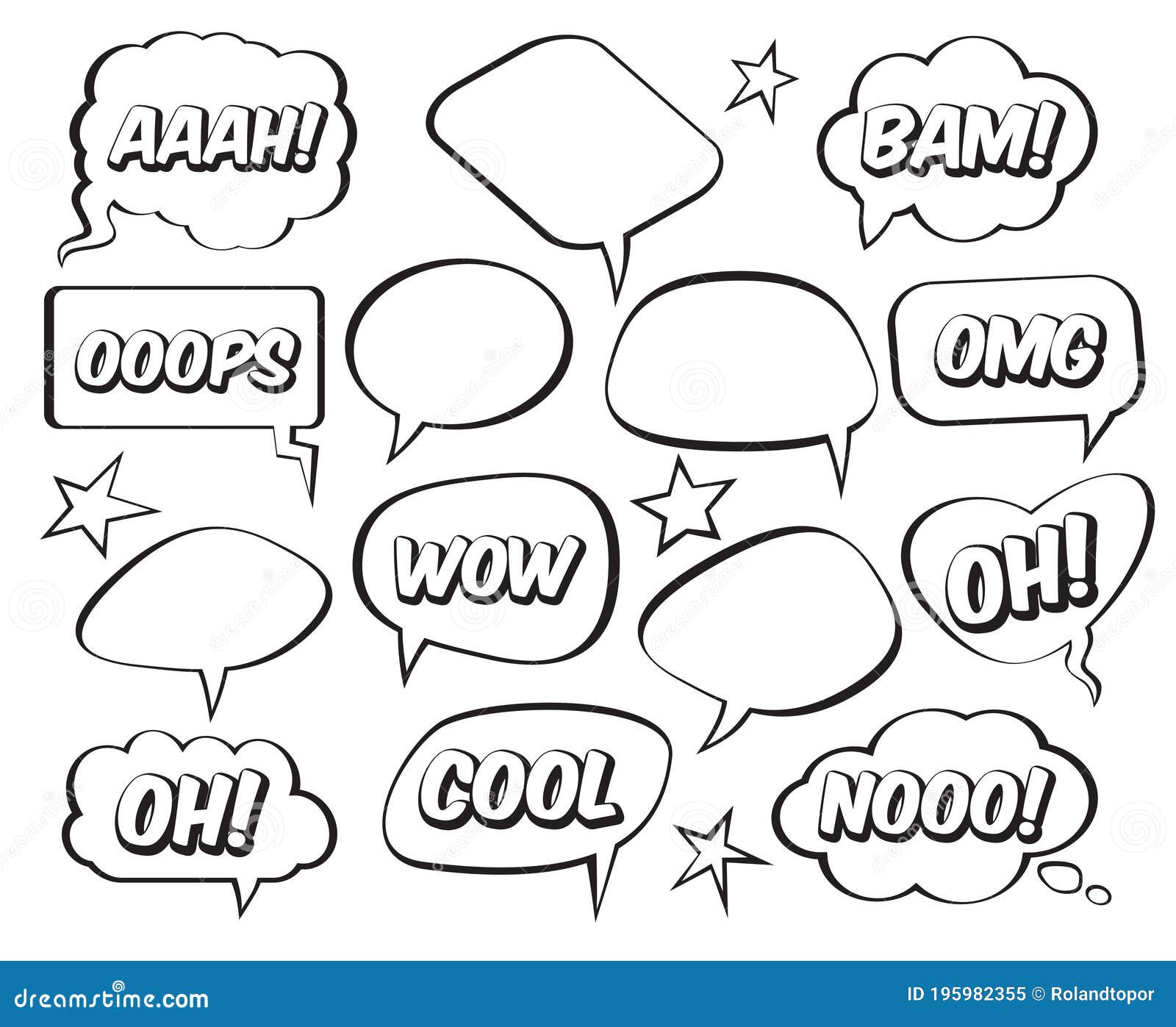 Set of Comic Speech Balloons on White Background. Vector Illustration ...