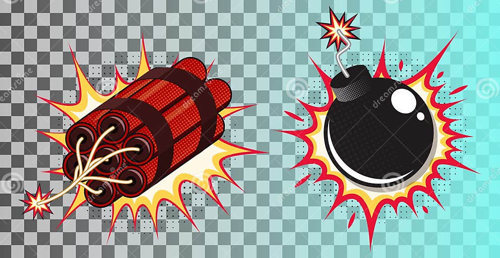 Set of Comic Style Bomb and Dynamite. Vector Stock Vector ...