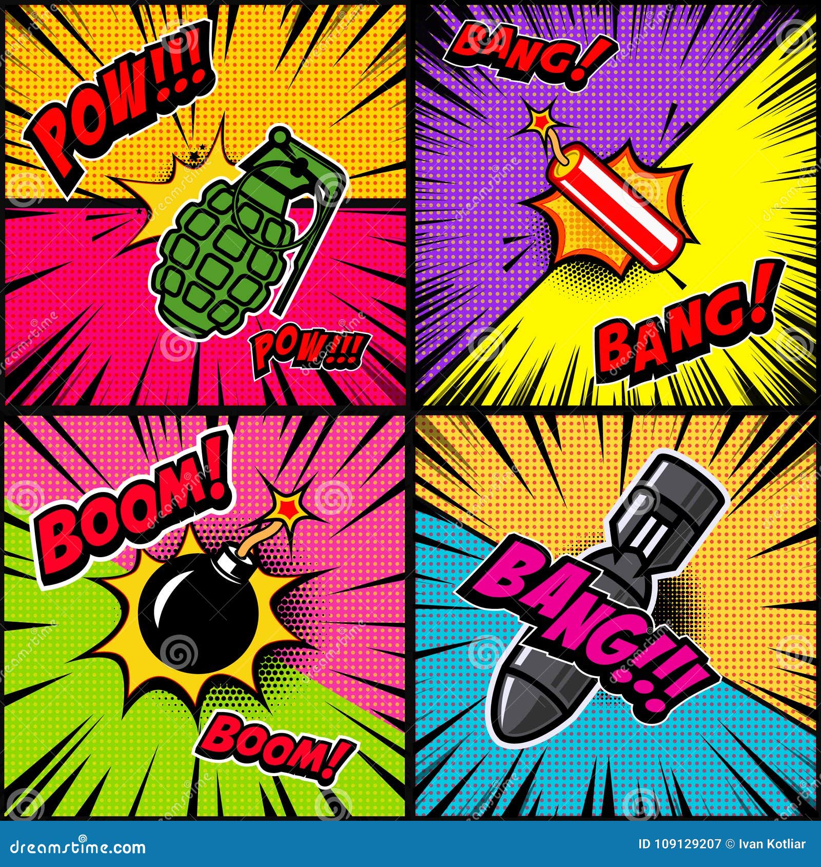 Set of Comic Style Bomb Explosion. Design Element for Poster, Flyer ...