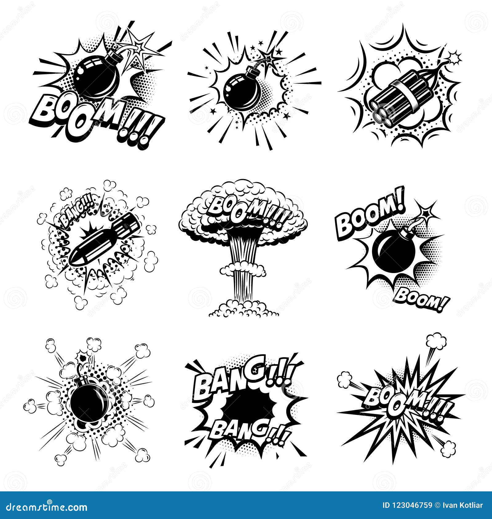 Set of Comic Style Bombs, Dynamite, Grenade. Design Element for Poster ...
