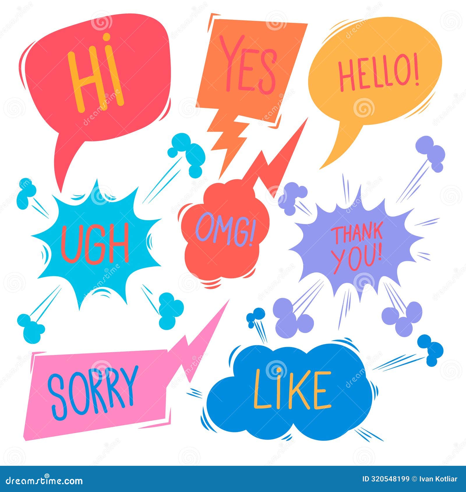 Set of Comic Style Phrases on Colorful Background. Pop Art Style ...
