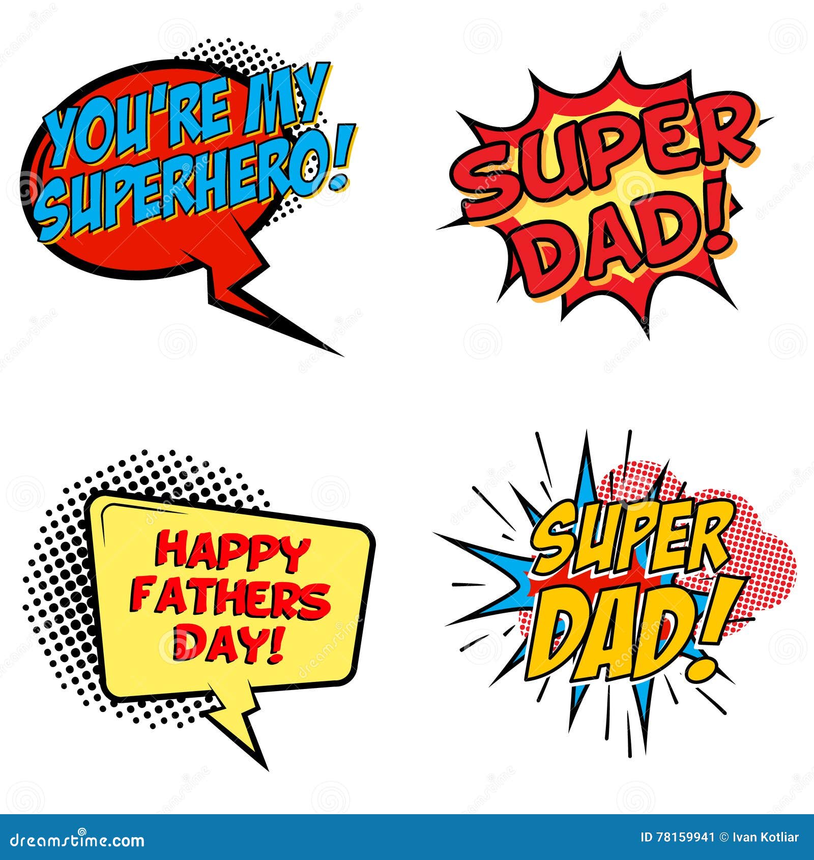 Set of Comic Style Phrases for Dad Day. Cartoon Style Text Stock Vector ...