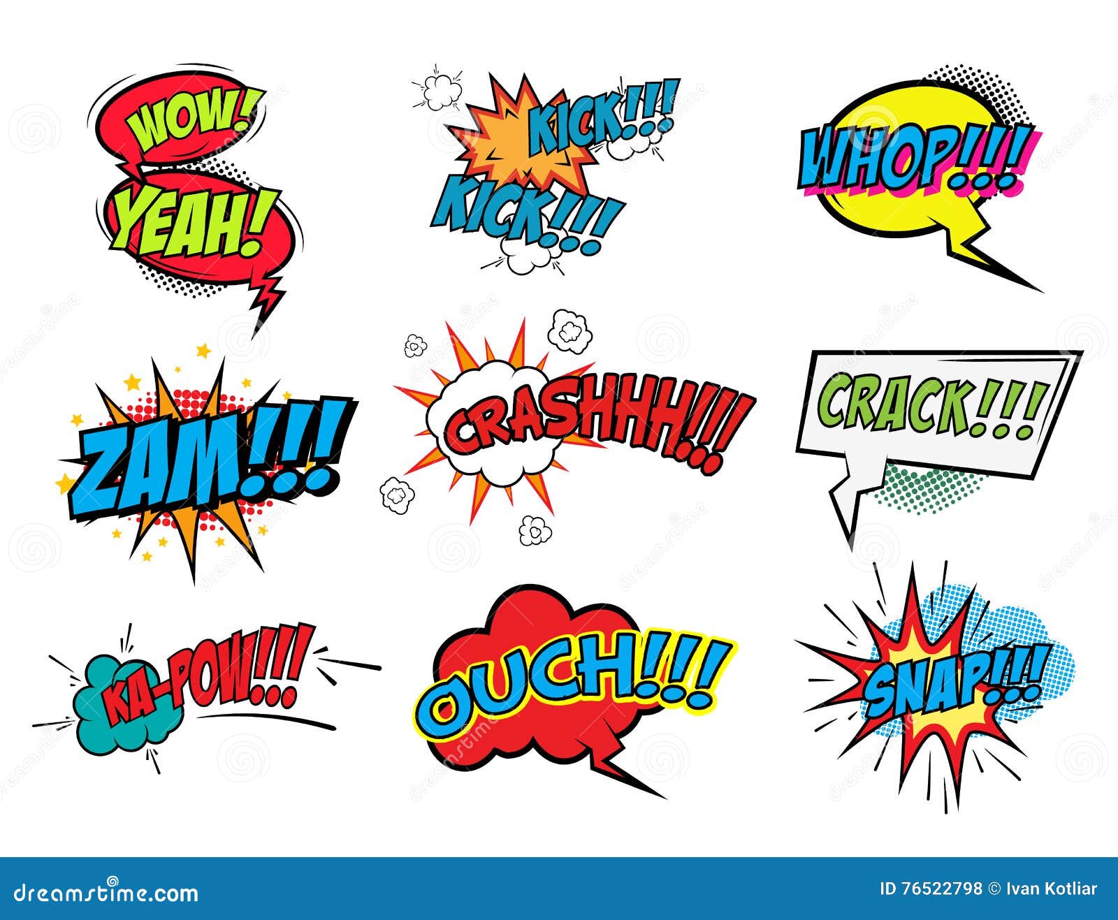 Set of Comic Style Phrases. Stock Vector - Illustration of element ...