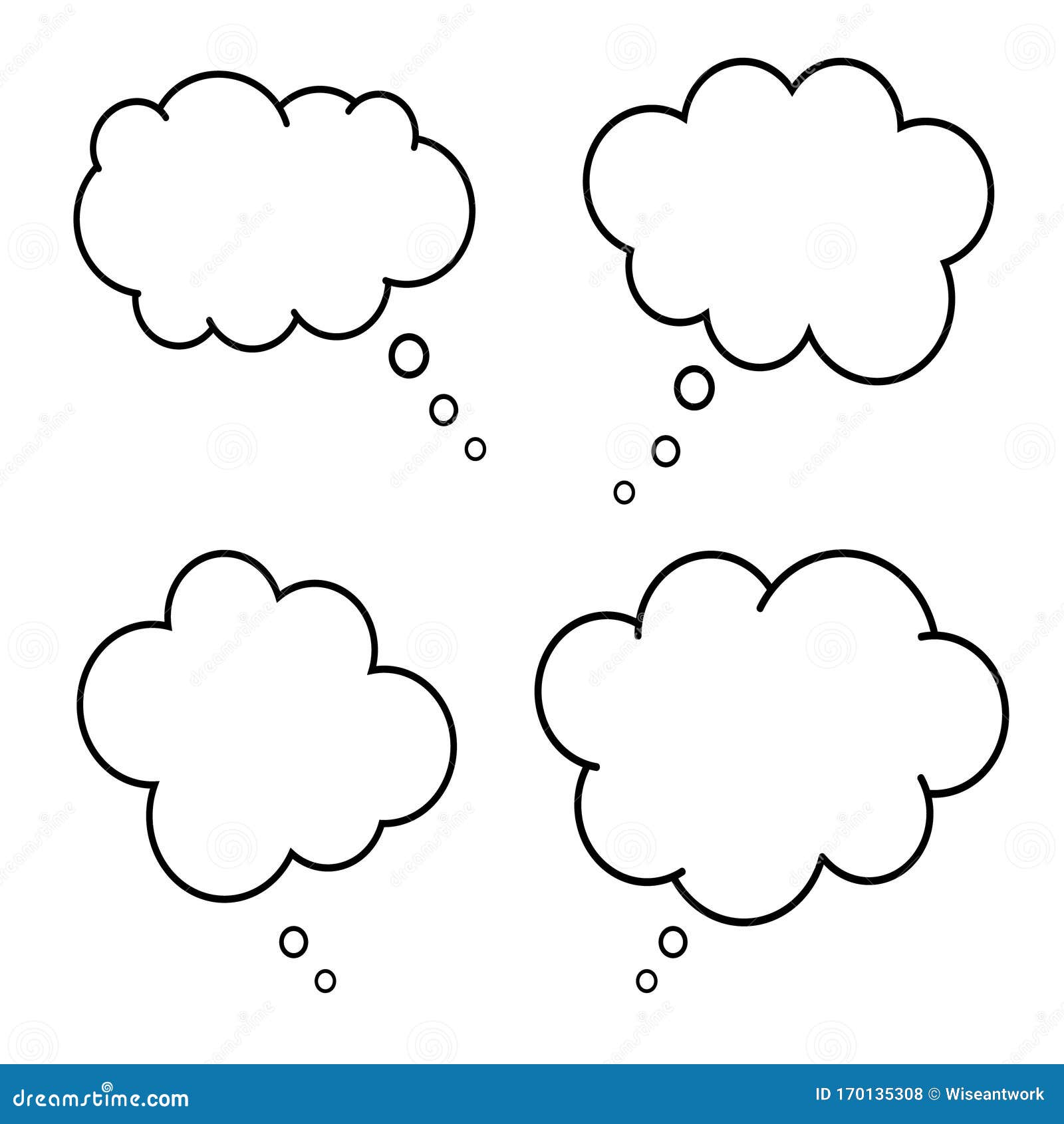 Set of Comic Style Speech Bubbles. Empty Thinking Clouds on White ...