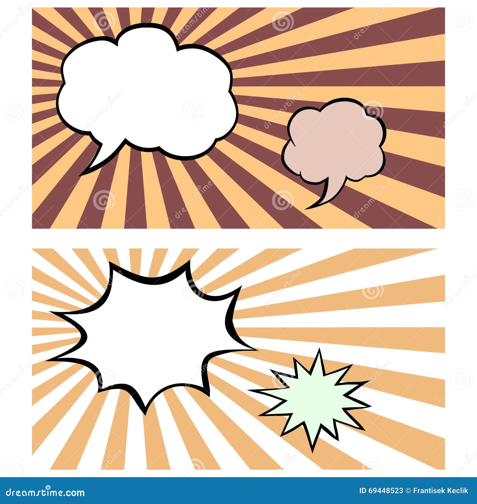 Set Of Comics Bubbles On Sunburst Backgrounds Cartoon Vector ...