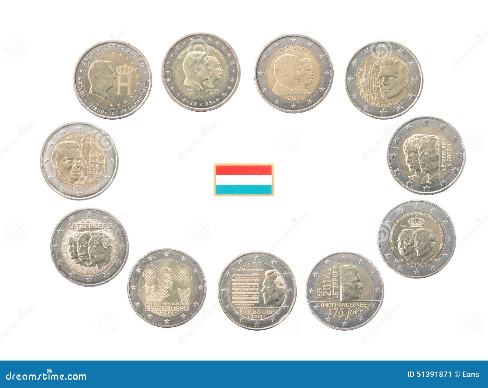 Set of Commemorative 2 Euro Coins of Luxembourg Stock Image - Image of ...