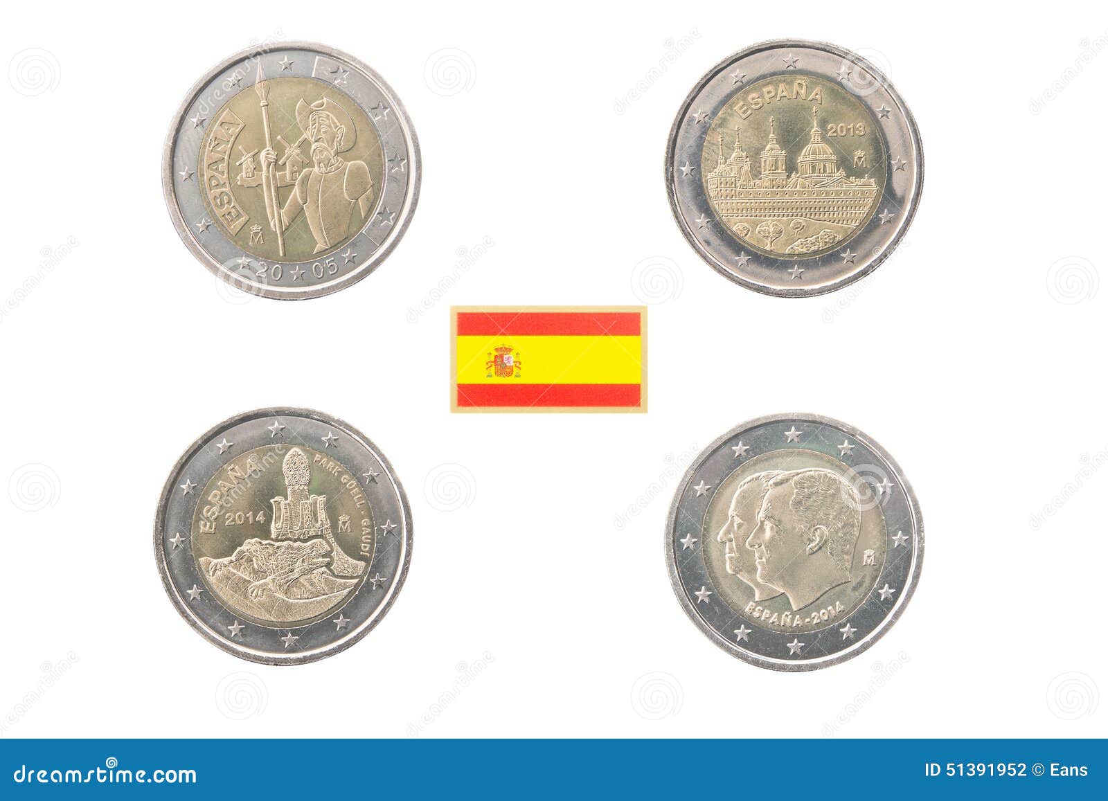 Set of Commemorative 2 Euro Coins of Spain Stock Photo - Image of ...