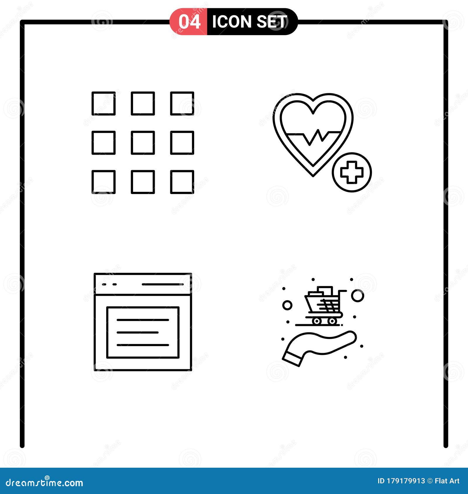 Set of 4 Commercial Filledline Flat Colors Pack for Buttons, Communication, Lock, Love ...