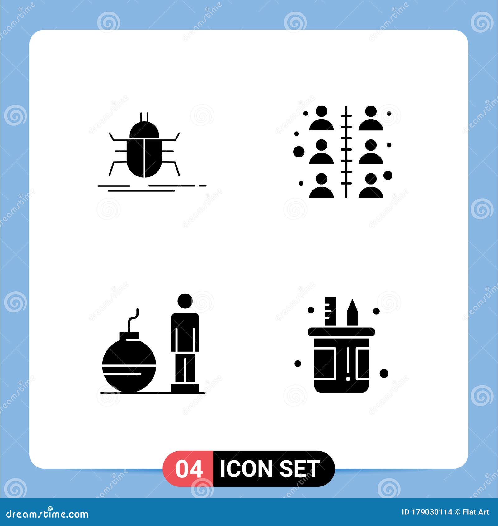 Set of Commercial Solid Glyphs Pack for Bug, Business, Testing ...