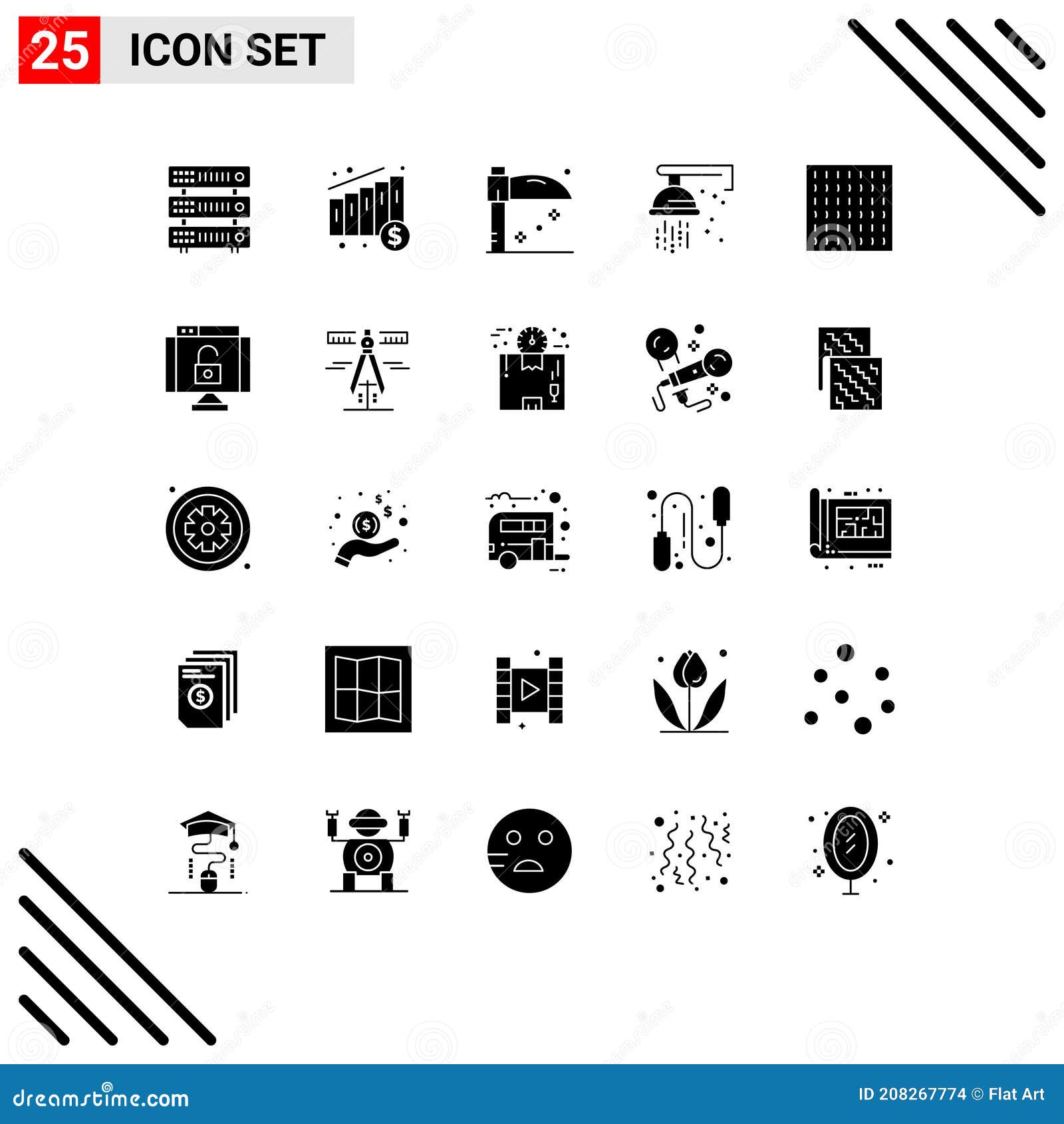 Universal Icon Symbols Group of 25 Modern Solid Glyphs of Data, Haze ...
