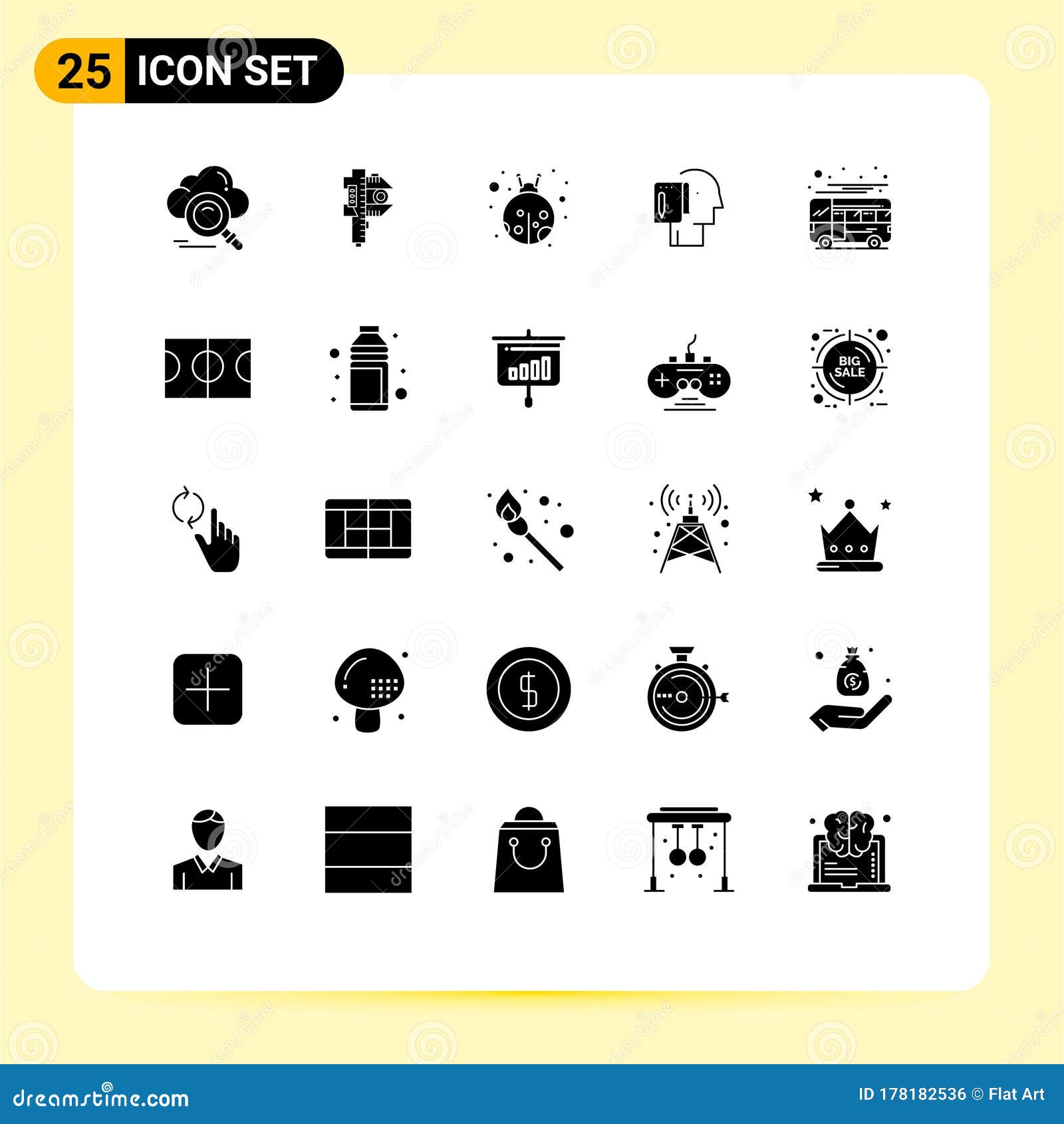 Set of 25 Commercial Solid Glyphs Pack for Start, List, Small, Start ...