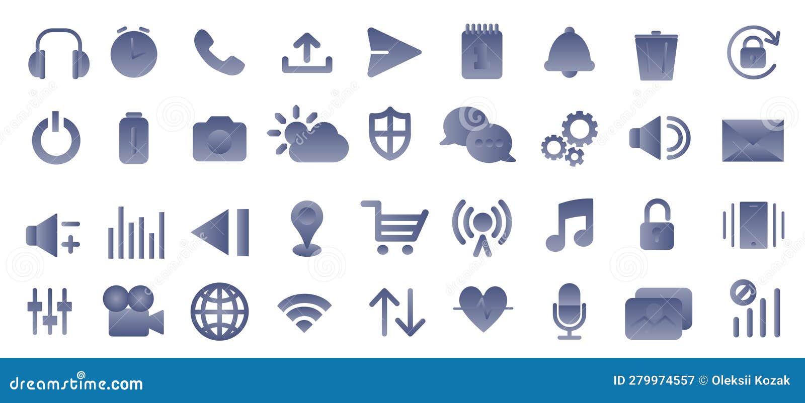 A Set of Commonly Used Vector Icons. Organizer Icons in a Light Blue ...