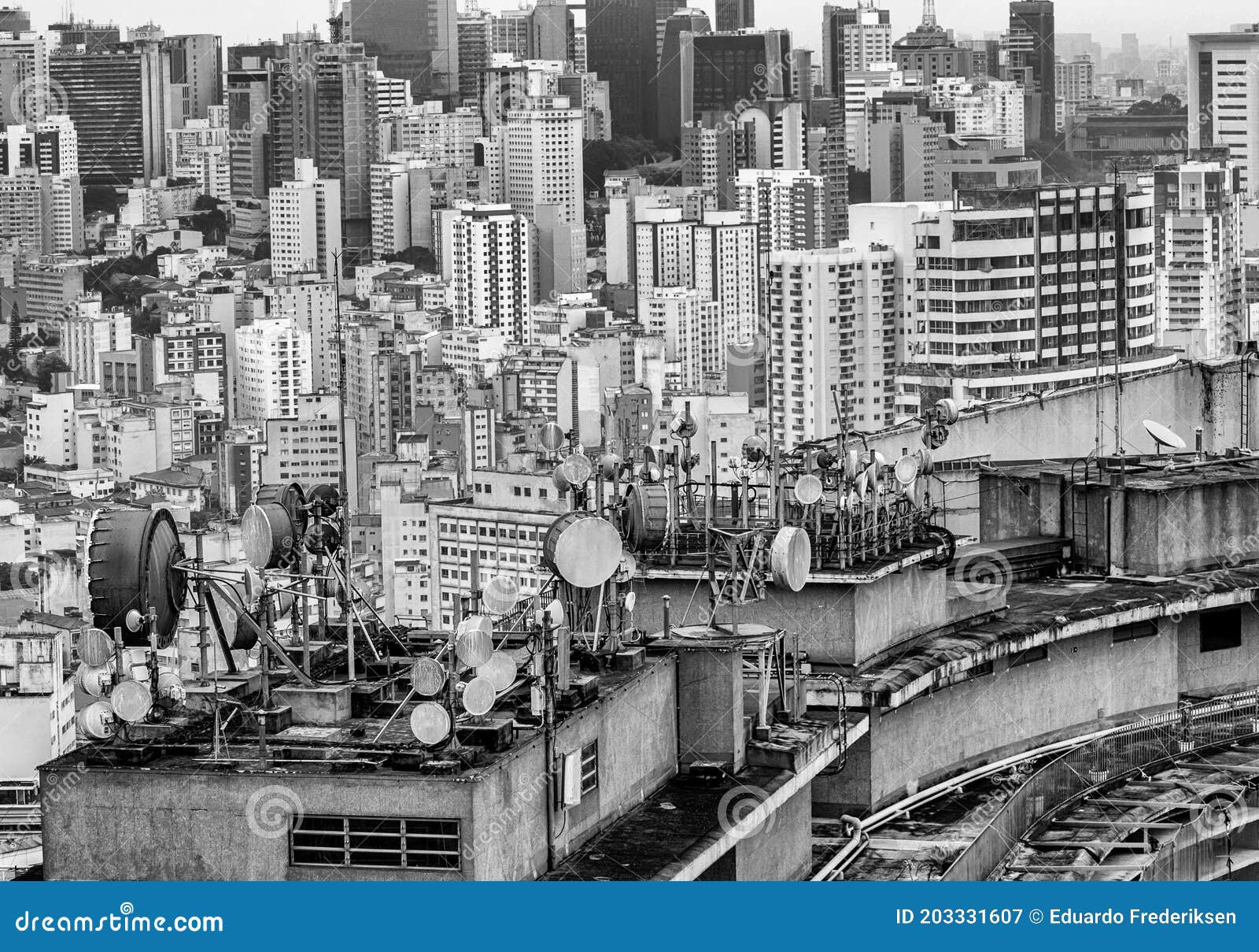 Set of Communication Antennas on a Building Rooftop in Sao Paulo ...