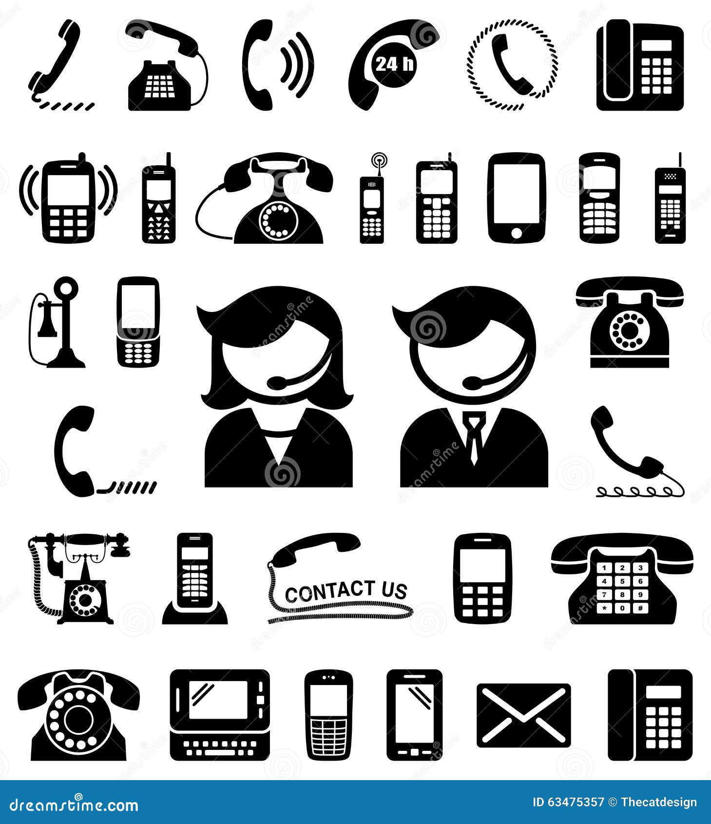 Set of Communication / Contact Us Icons. Stock Vector - Illustration of ...