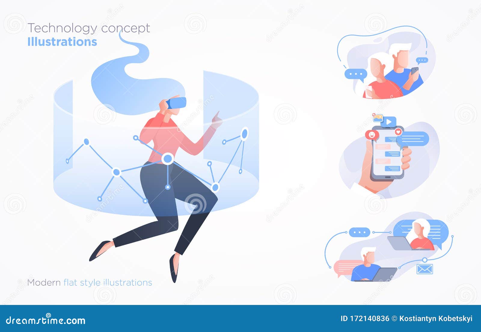 Set of Communication Technology Concept Illustration. Modern Flat Style ...