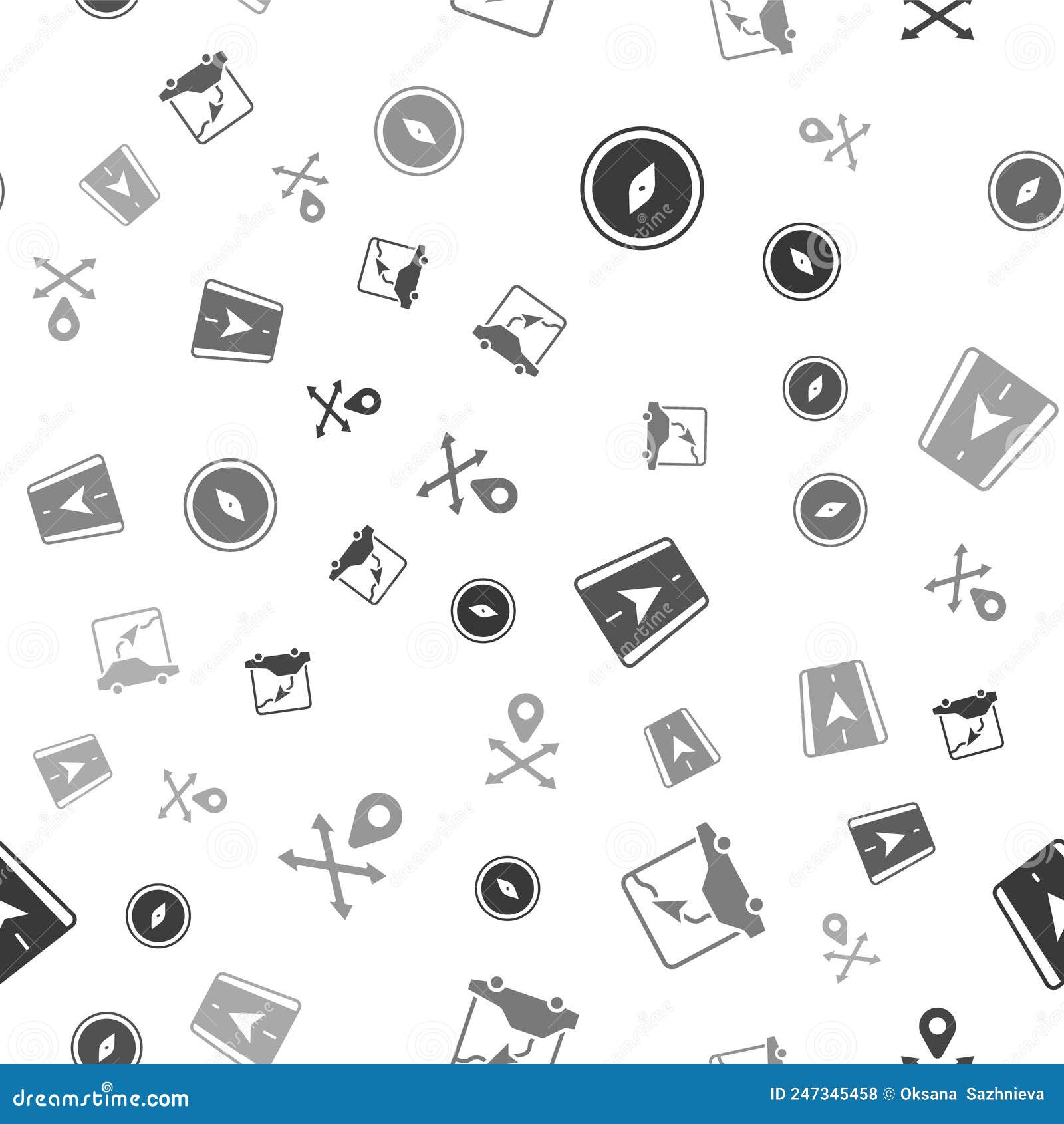 Set Compass, City Map Navigation, and Location on Seamless Pattern ...