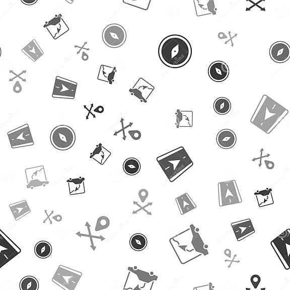 Set Compass, City Map Navigation, and Location on Seamless Pattern ...