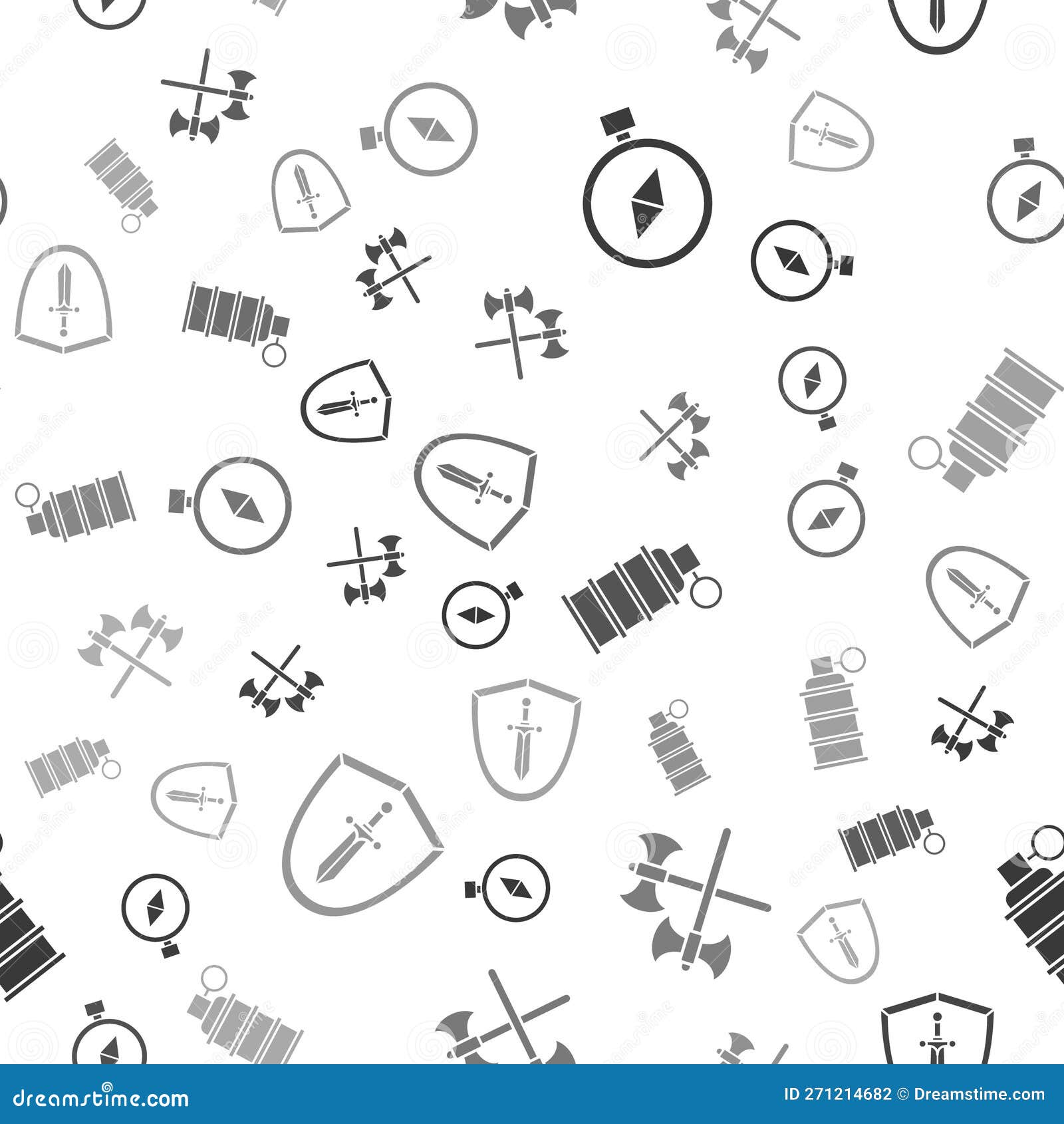 Set Compass, Crossed Medieval Axes, Hand Grenade and Medieval Shield ...