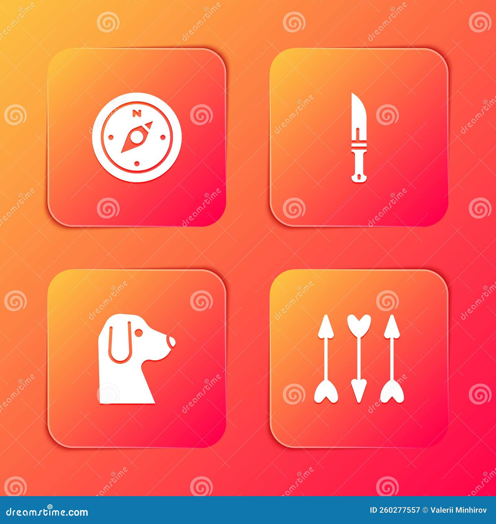 Set Compass, Hunter Knife, Dog and Hipster Arrows Icon. Vector Stock ...