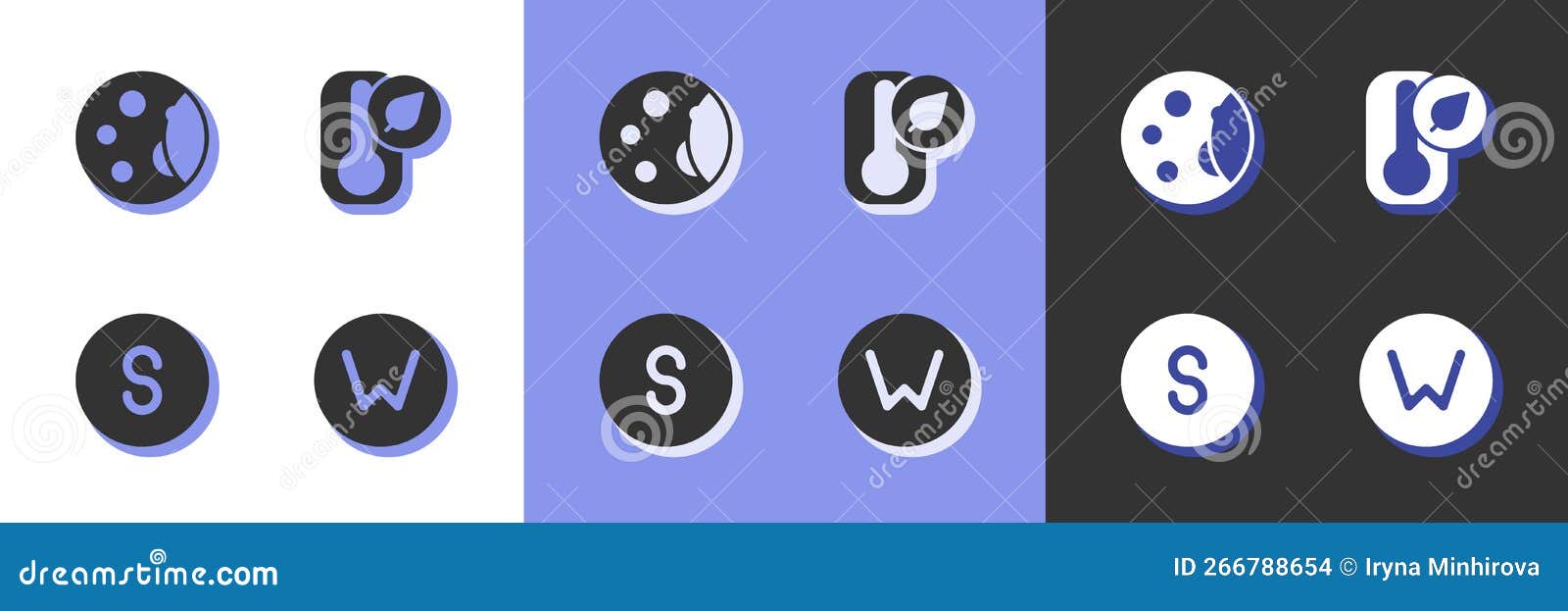 Set Compass North, Moon Phases, South and Thermometer Icon. Vector ...