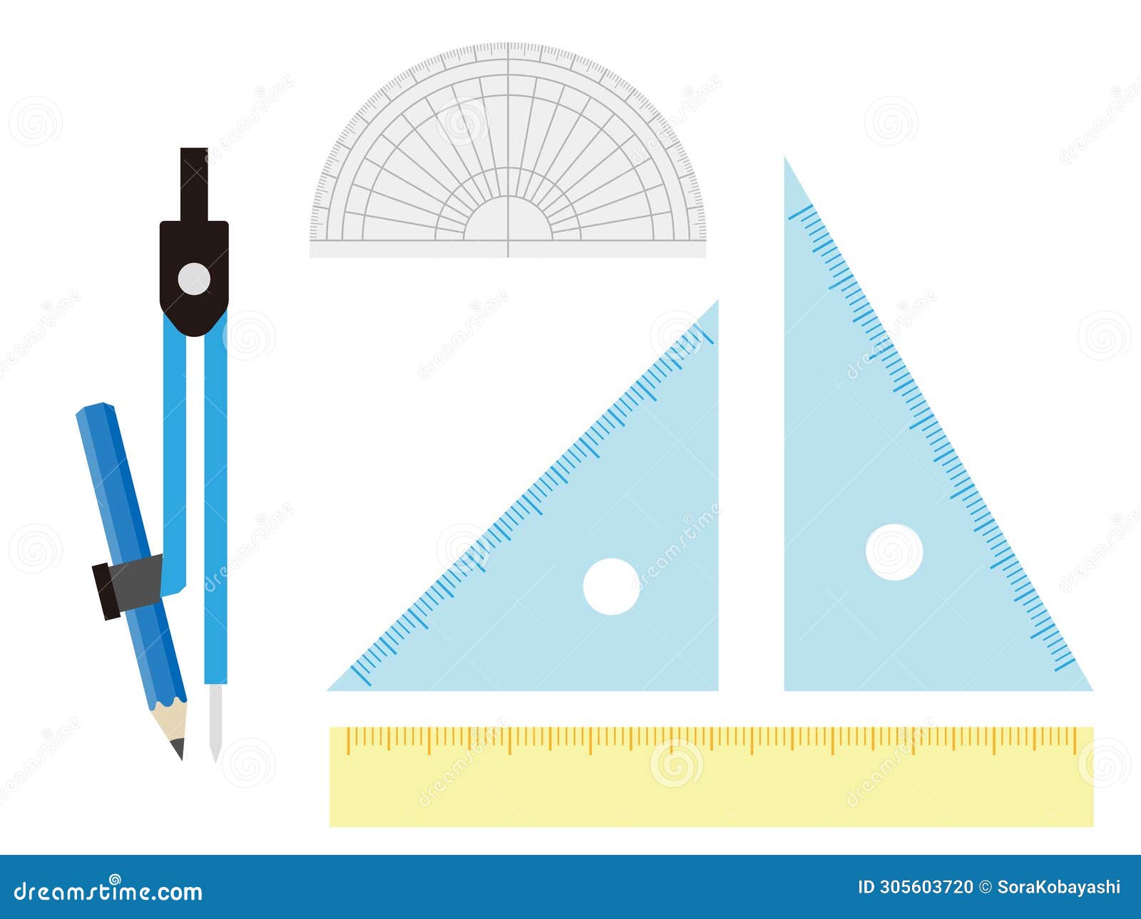 Set of Compass, Protractor and Triangular Ruler Stock Illustration ...