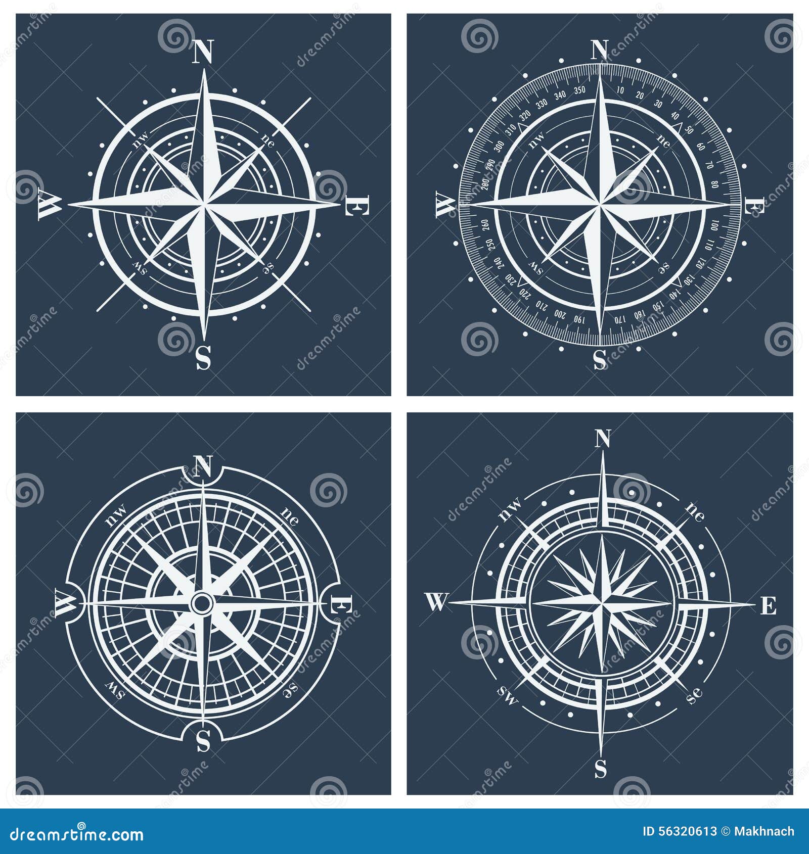 Set of Compass Roses. Vector Illustration. Stock Vector - Illustration ...