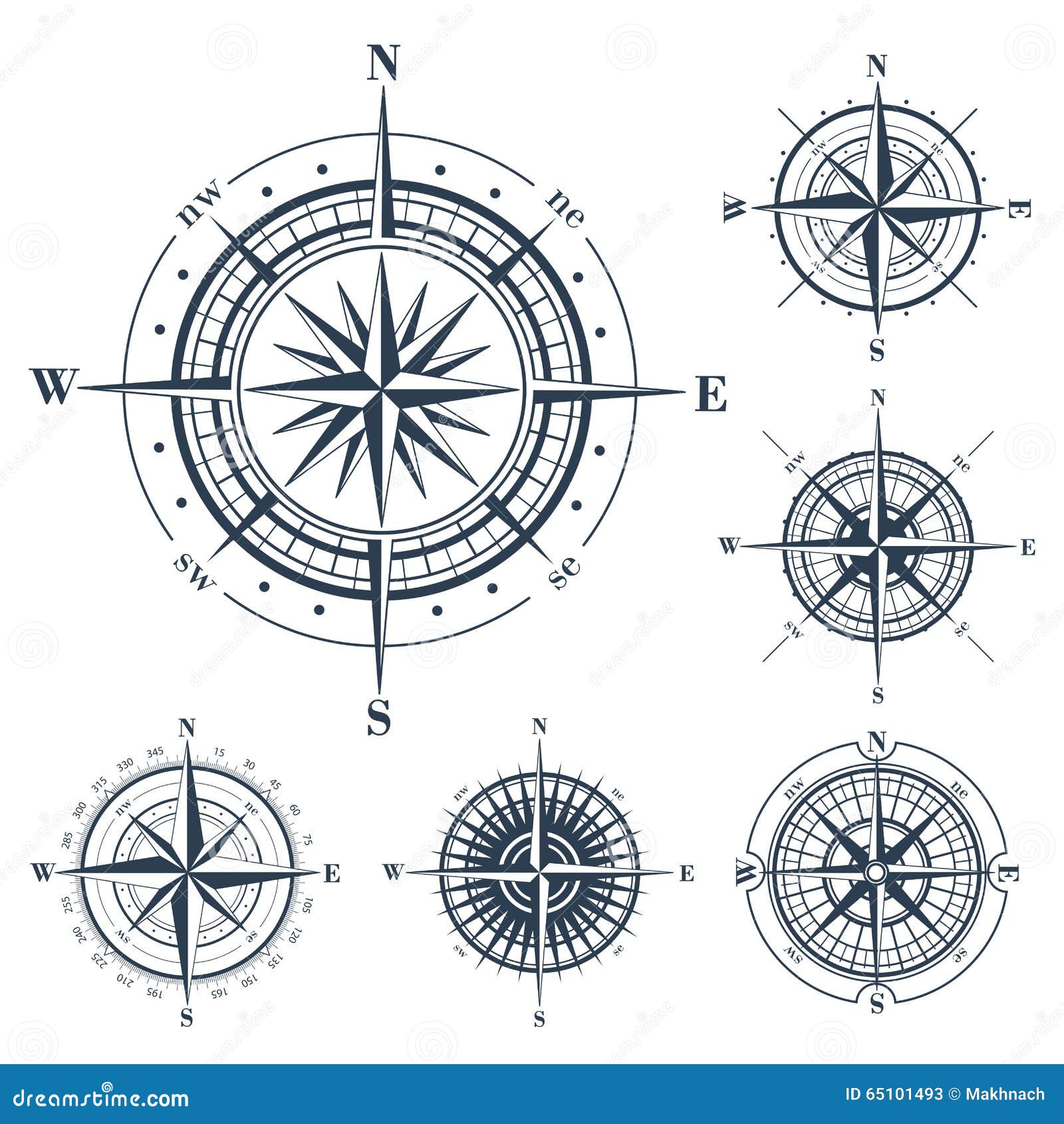 Set of Compass Roses on White Stock Vector - Illustration of white ...