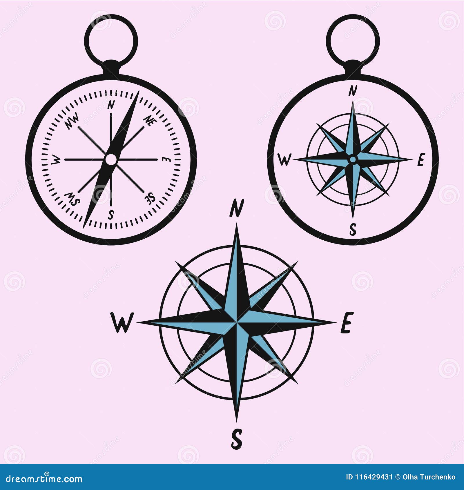 Set of the Compass Silhouette Stock Vector - Illustration of ancient ...