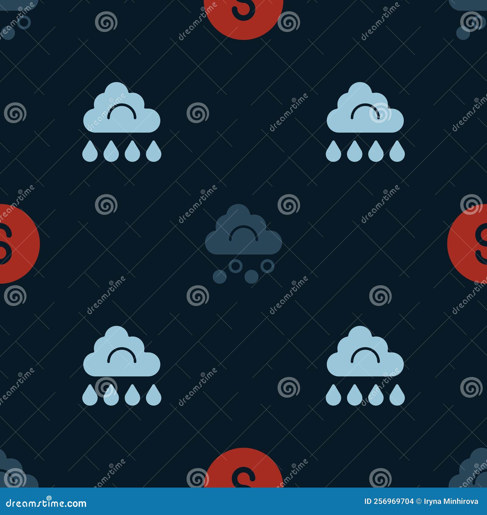 Set Compass South, Hail Cloud and Cloud with Rain on Seamless Pattern ...