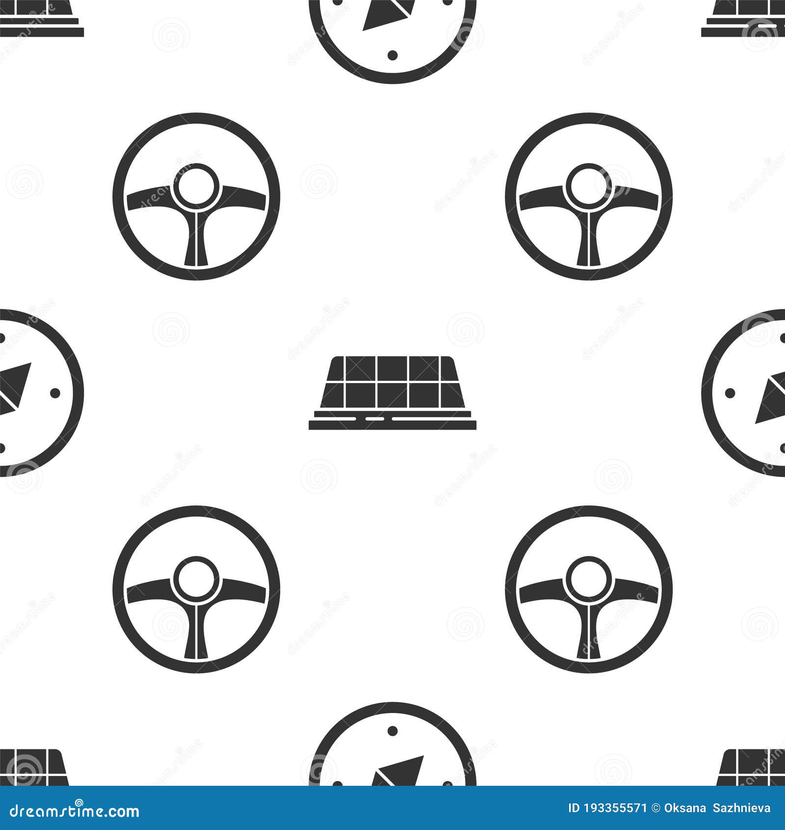 Set Compass, Taxi Car Roof and Steering Wheel on Seamless Pattern ...
