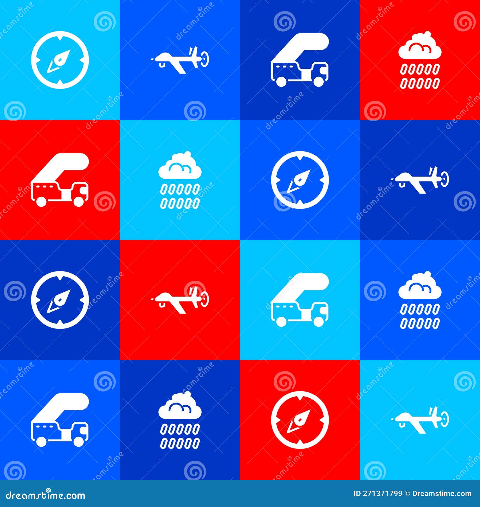 Set Compass, UAV Drone, Passenger Ladder and Cloud with Rain Icon ...