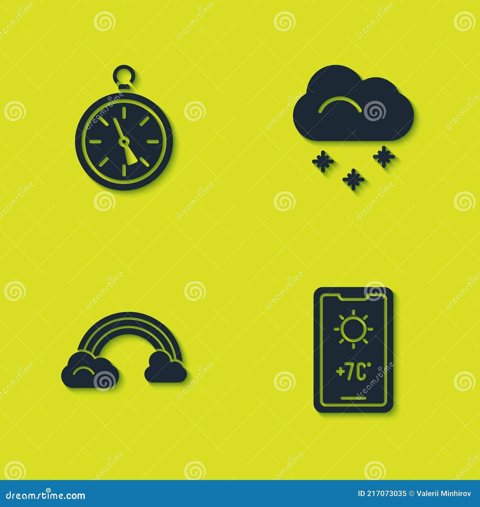 Set Compass, Weather Forecast, Rainbow with Clouds and Cloud Snow Icon ...