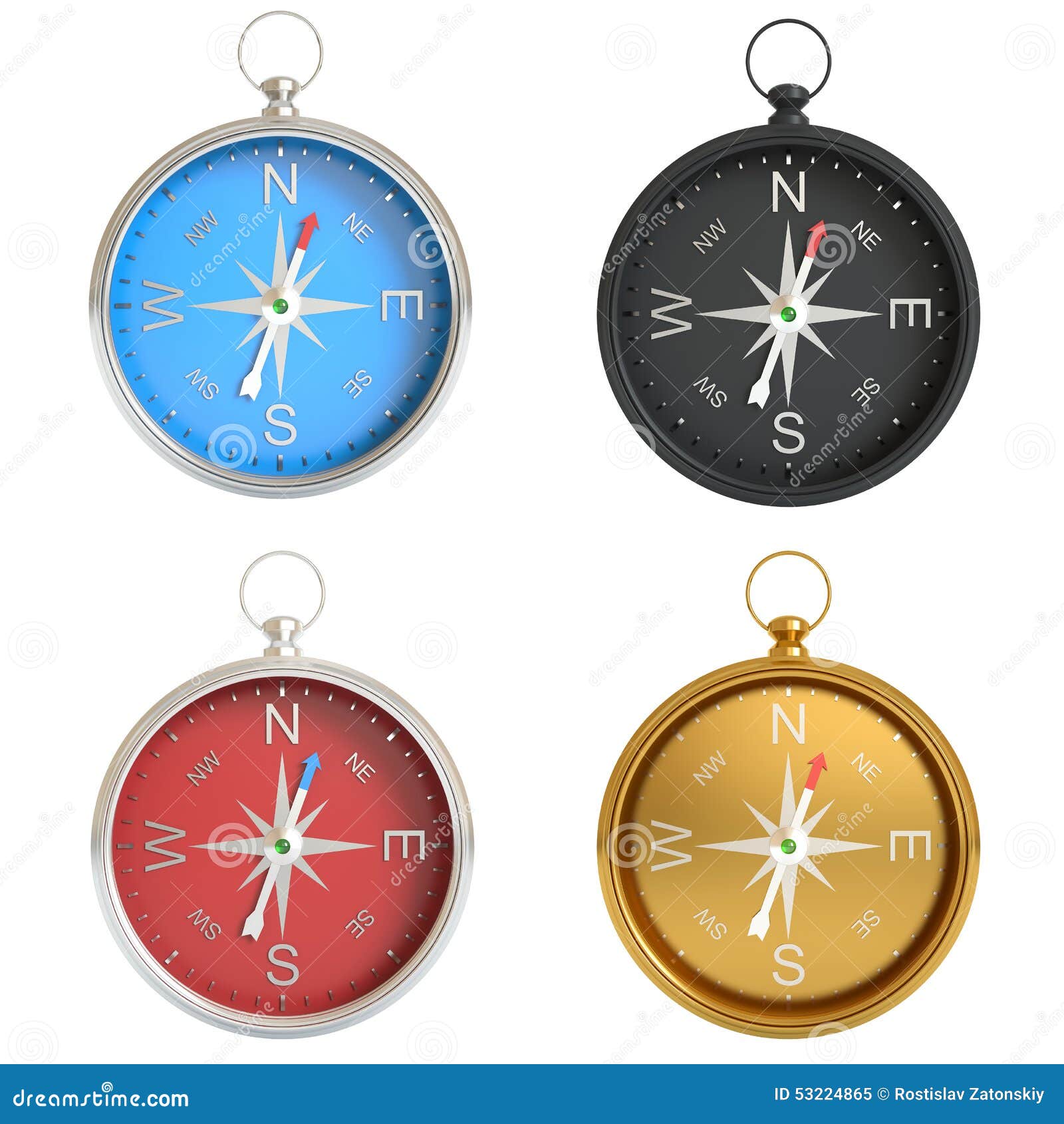 Set of Compasses Isolated on White Background Stock Image - Image of ...