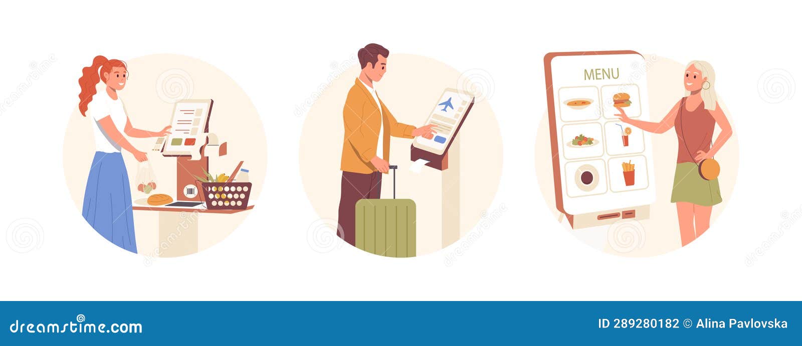 Set of Composition with People Customer Using Public Interactive Panel ...