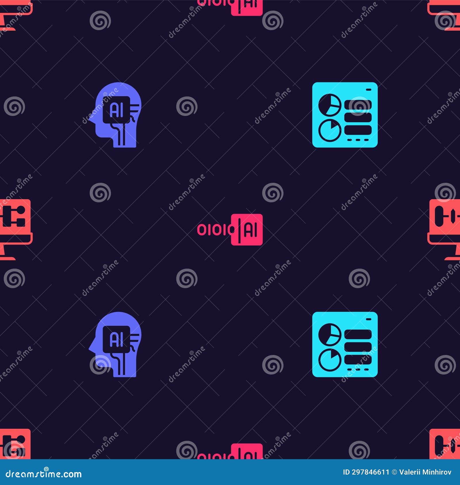 Set Computer Api Interface Humanoid Robot Binary Code And Algorithm On Seamless Pattern