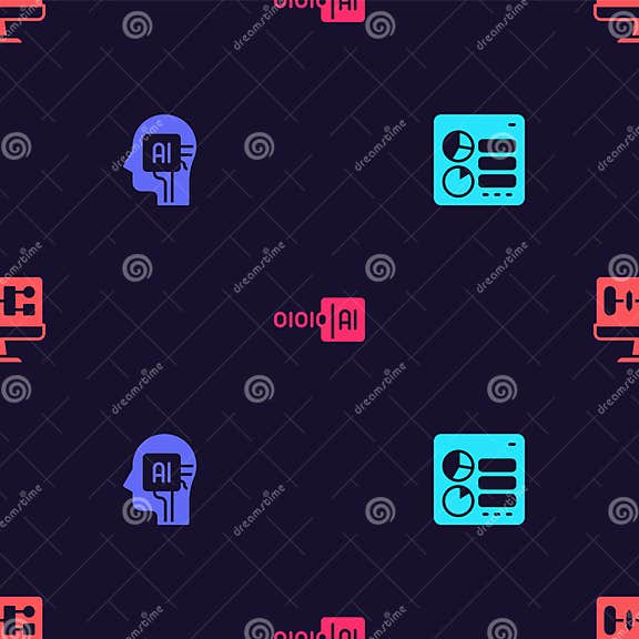 Set Computer Api Interface Humanoid Robot Binary Code And Algorithm On Seamless Pattern