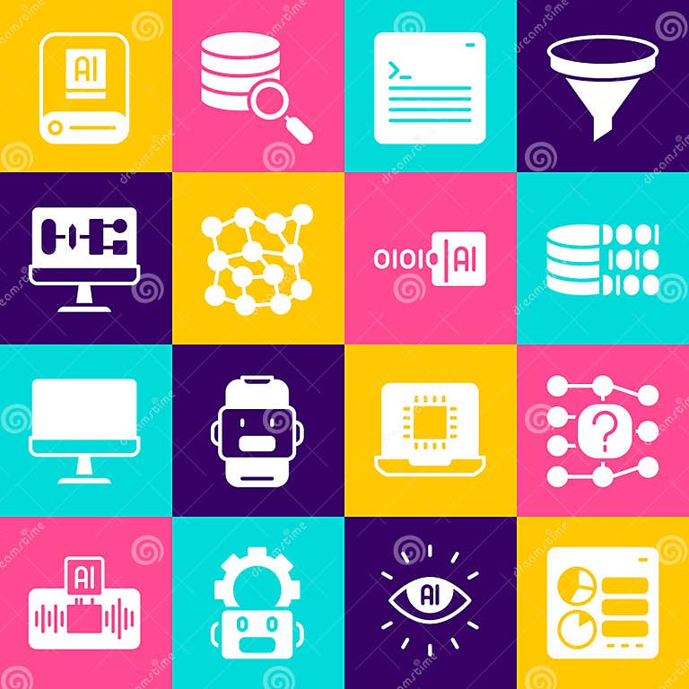 Set Computer Api Interface, Neural Network, Binary Code, Web Developer Programming, Algorithm ...