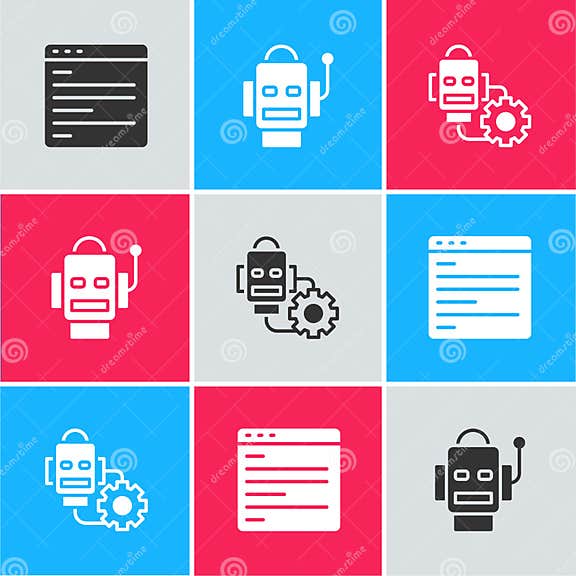Set Computer Api Interface Robot And Setting Icon Vector Stock Vector 