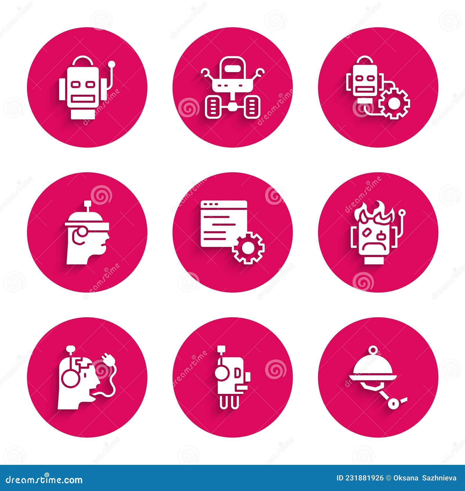 Set Computer Api Interface, Robot, Waiter Robot, Burned Out, Charging Battery, Smart Glasses ...