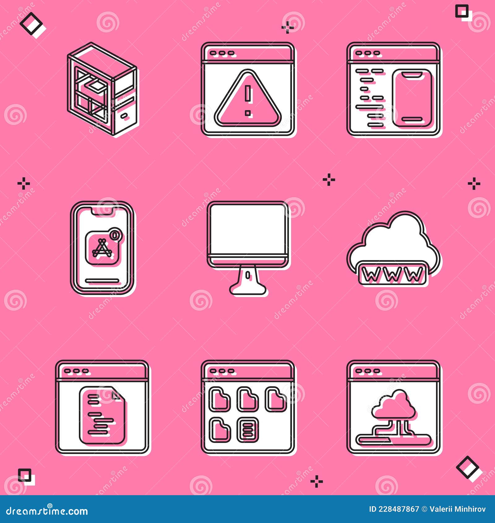 Set Computer, Browser with Exclamation Mark, Software, Mobile Apps ... Set Computer, Browser with Exclamation Mark, Software, Mobile Apps ...