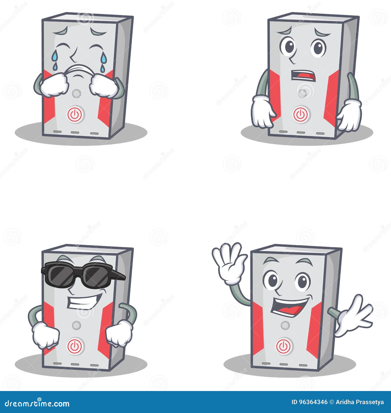 Set of Computer Character with Crying Afraid Cool Waving Stock Vector ...