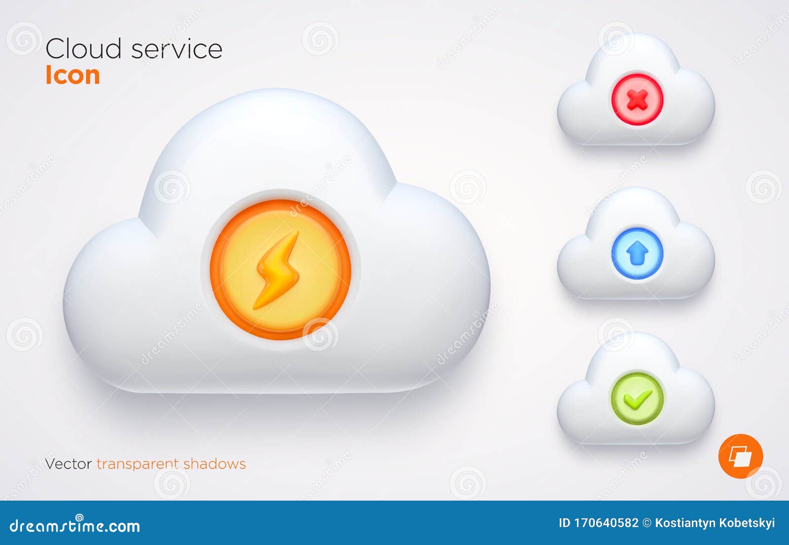 Set of Computer Cloud Icons with Transparent Shadows. Vector Stock ...