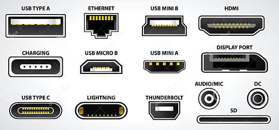 Various Usb Plug Connector Mini Micro Lightning Type Stock Vector ...