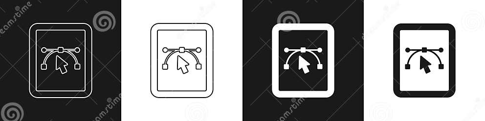 Set Computer Display with Vector Design Program Icon Isolated on Isolated on Black and White ...