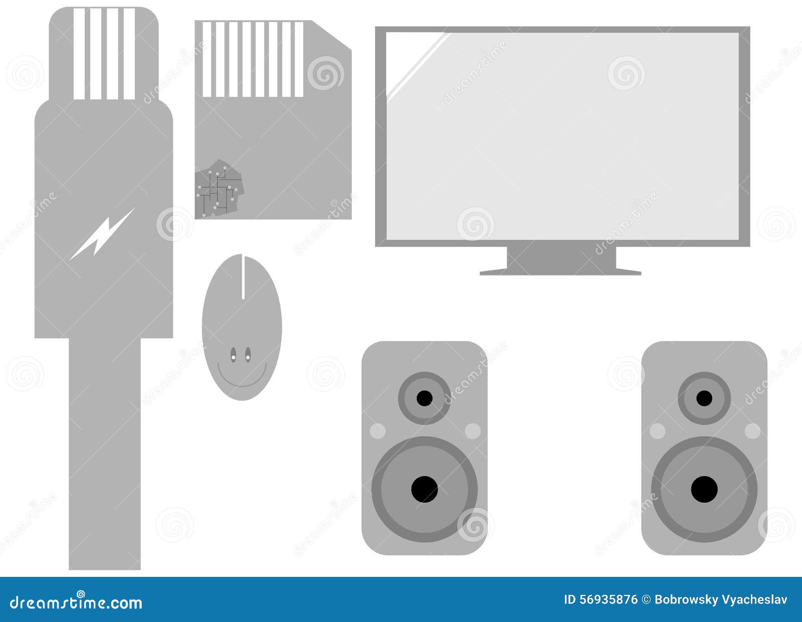 Set of computer elements stock vector. Illustration of connection ...
